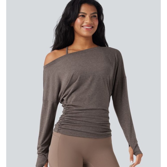 HALARA | Tops | Halara One Shoulder Long Sleeve Thumb Holeruched Yoga ...